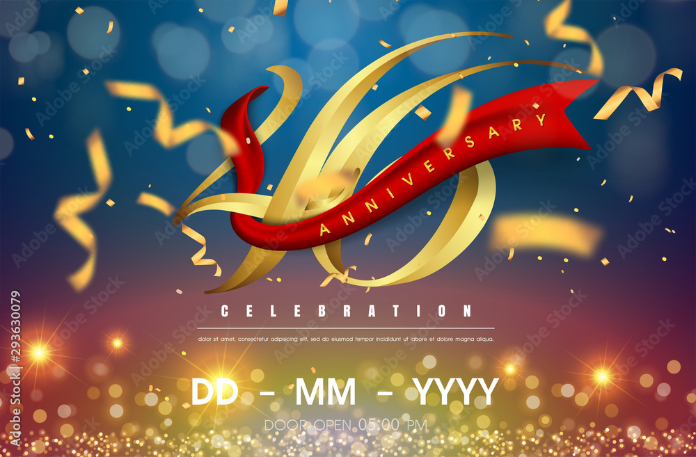 46 years anniversary logo template on gold and blue background. 46th ...