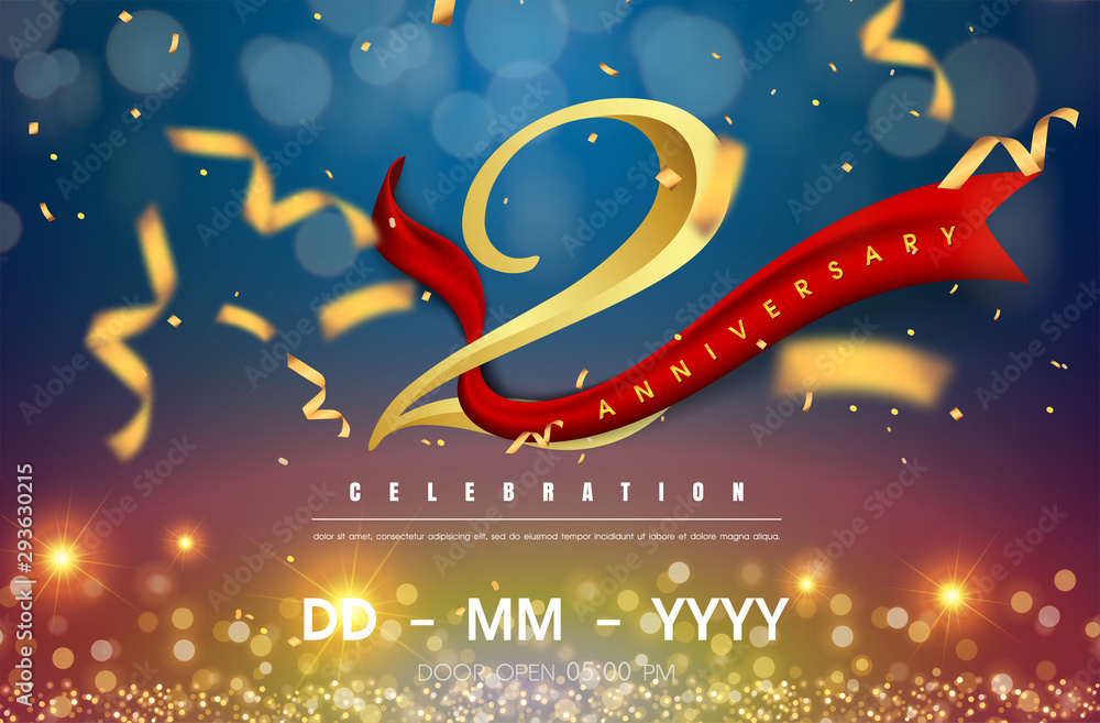 2 years anniversary logo template on gold and blue background. 2nd ...