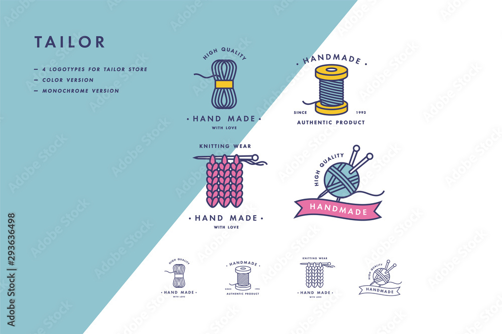 Handmade golden line logos set. Handmade linear badges or handmade ...