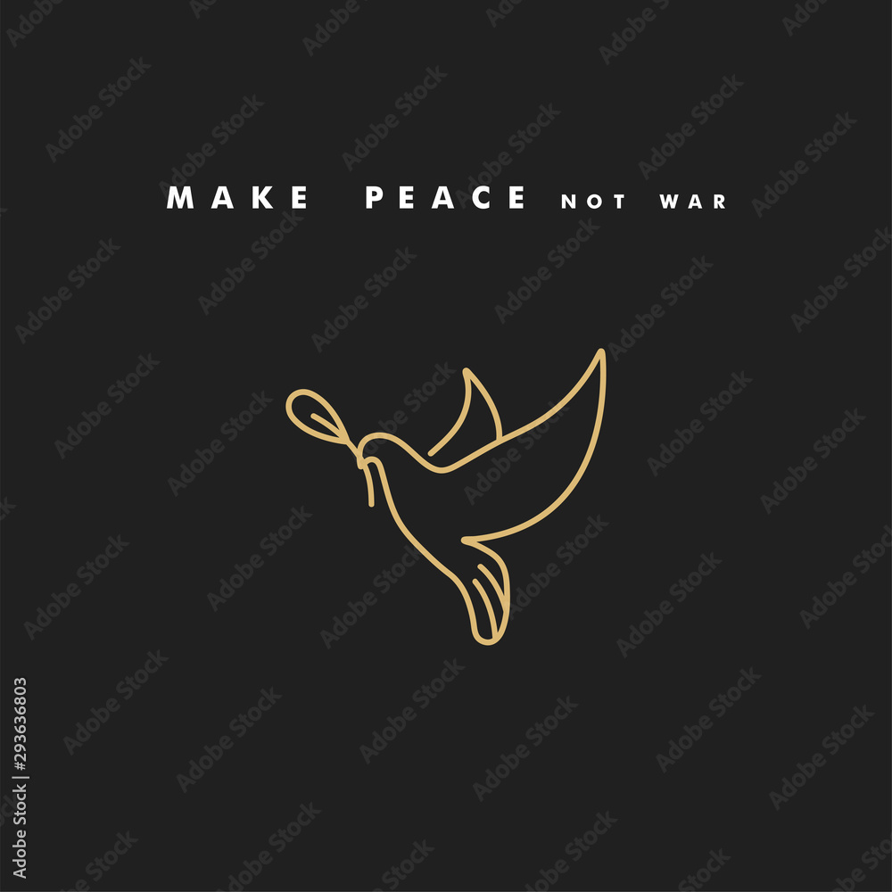 Vector linear illustration dove holding olive branch. Symbol of peace ...
