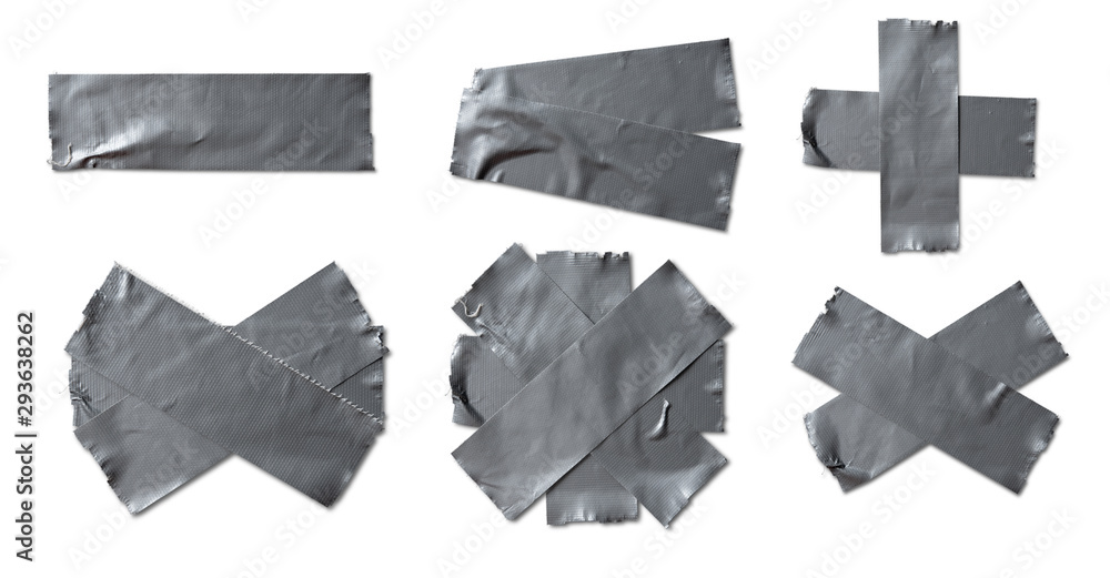 Set of gray tapes isolated on white background,Torn horizontal and ...