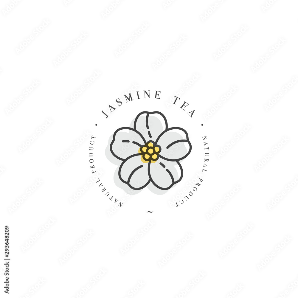 Packaging design template logo and emblem - jasmine tea. Logo in trendy ...