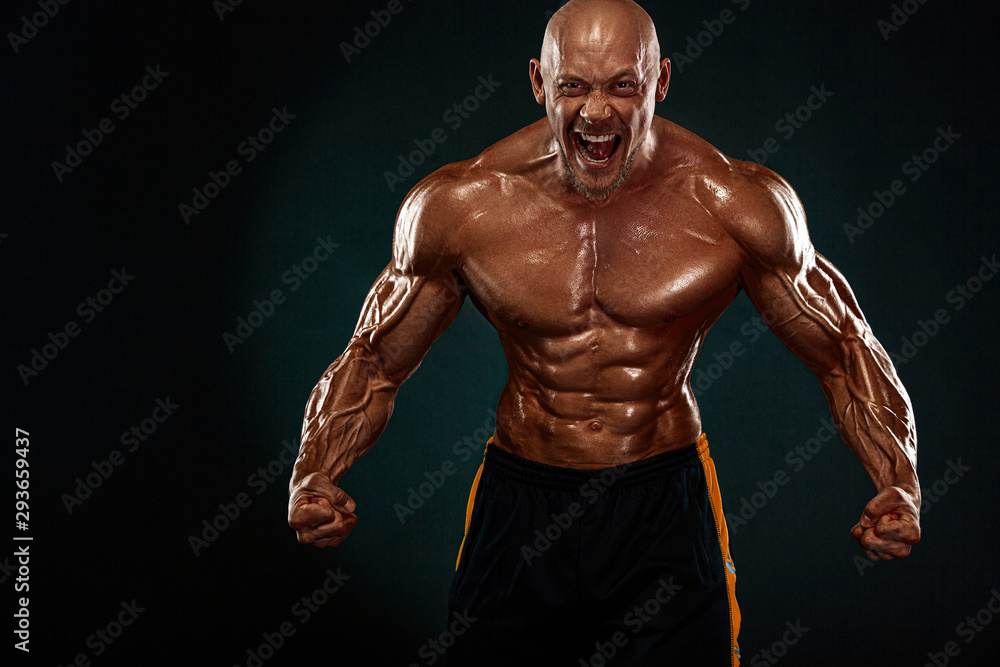 Bodybuilding competitions on the scene. Handsome and fit man sportsmen ...