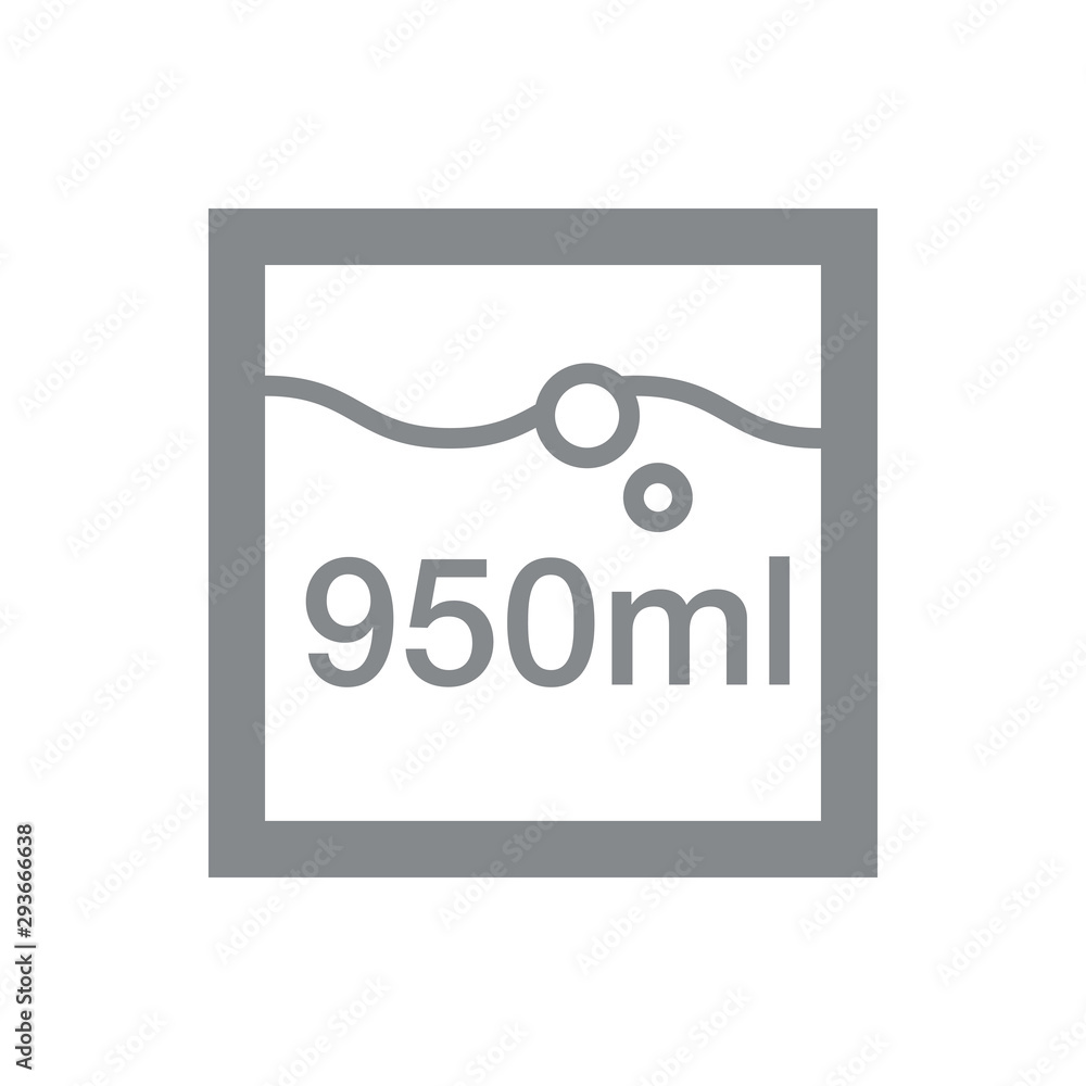 Liter l sign (l-mark) estimated volumes 950 milliliters (ml) Vector symbol packaging, labels ...