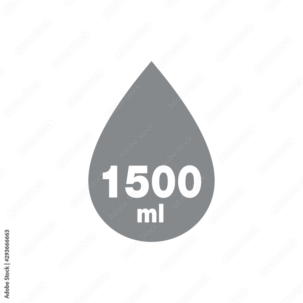 Liter l sign (mark) estimated volumes 1500 milliliters (ml) Vector ...