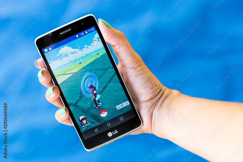 Sofia, Bulgaria - July 23, 2016: Woman holds in her hand a mobile phone ...