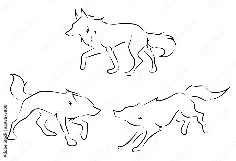 Black line wolves on white background Stock Vector | Adobe Stock