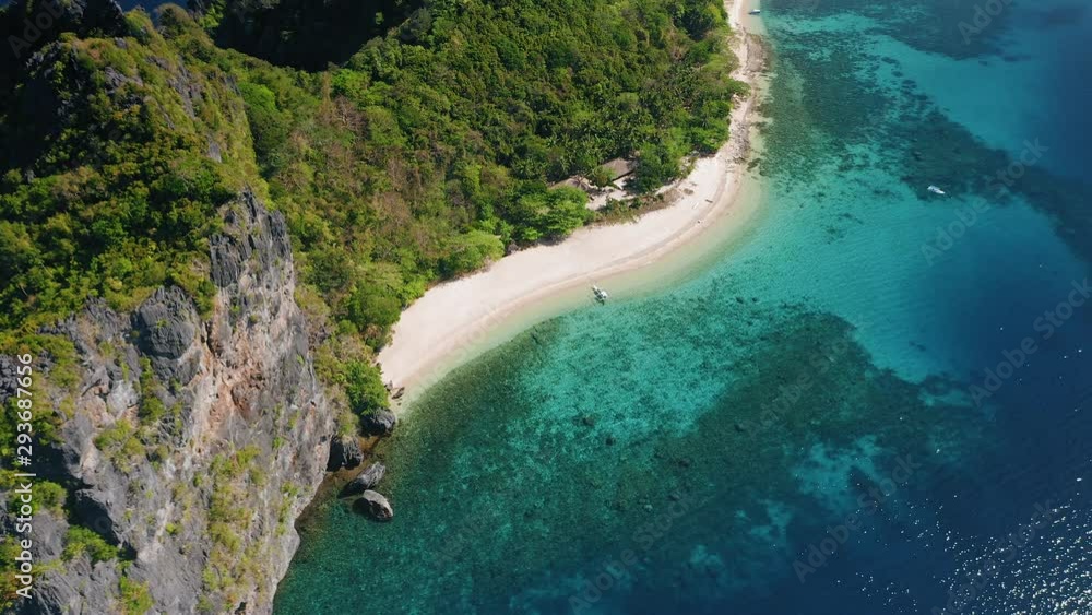 4K Aerial circle fly over tropical beach on Dilumacad or Helicopter ...