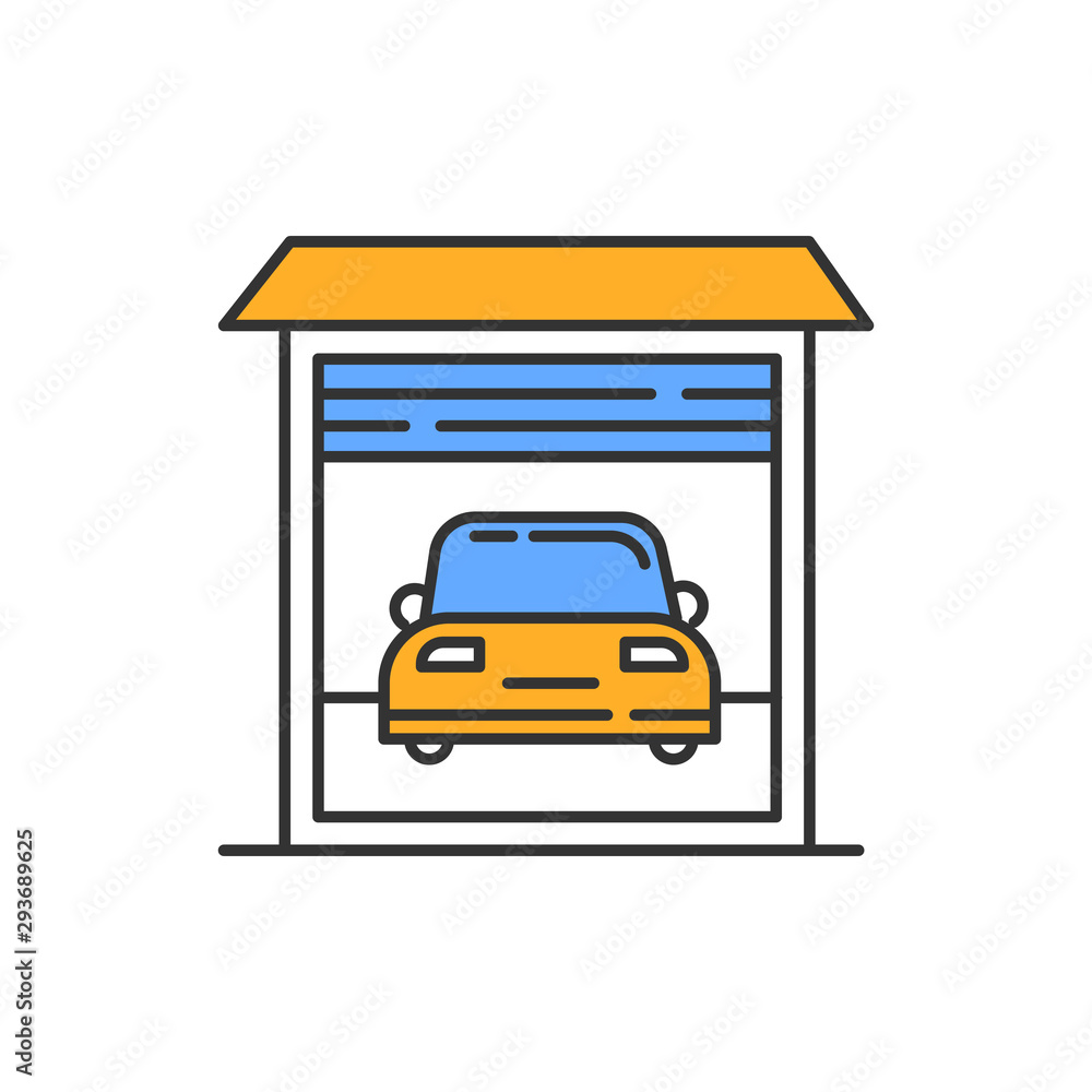 Garage car parking color icon. Automobile city parking lot, place ...