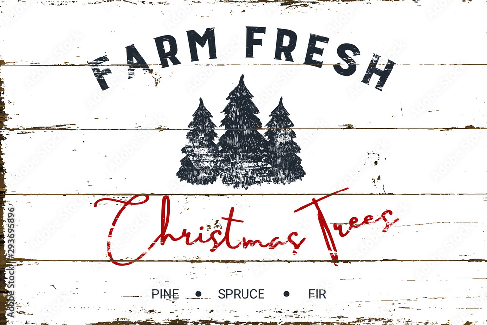 Vintage Christmas Farm Fresh Tree Sign with Shiplap Design Stock Vector ...