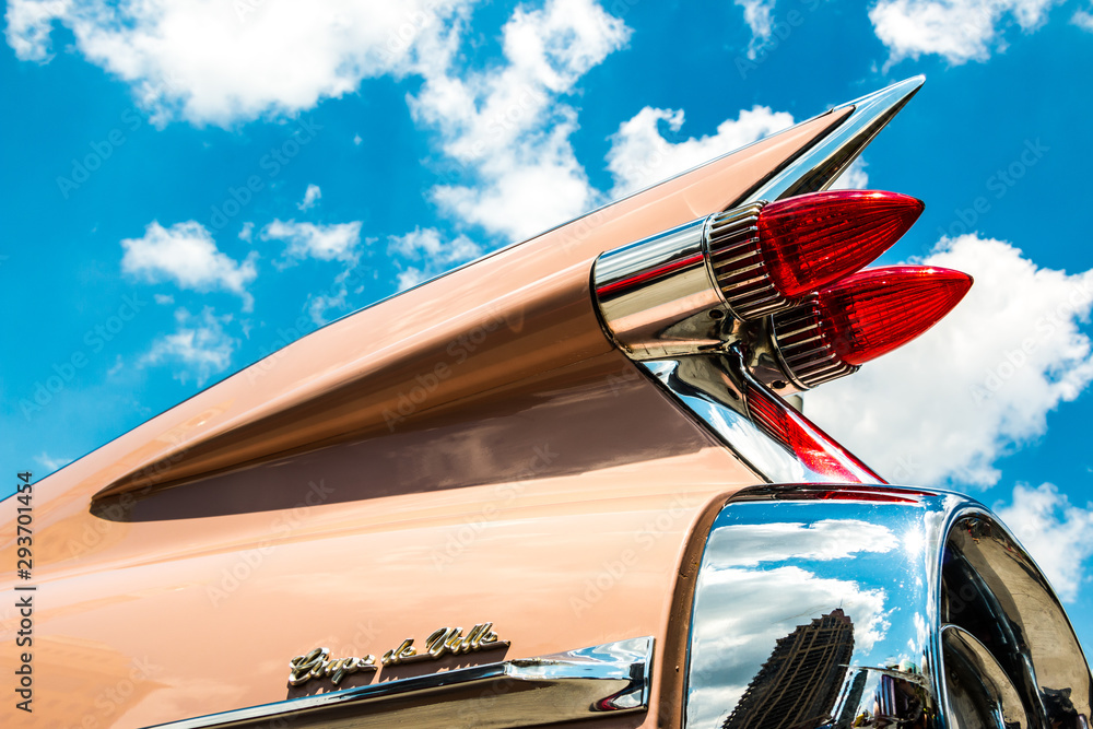 The tailfin and rear corner of a classic 1959 Cadillac Coupe de Ville ...