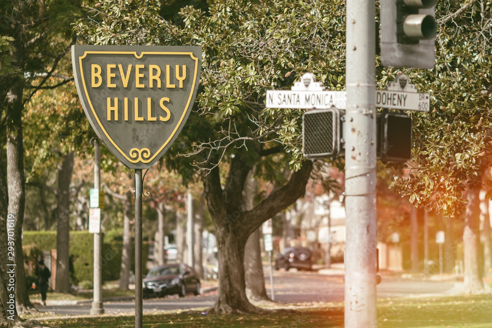 The iconic Beverly Hills sign marking the border of the famous affluent ...