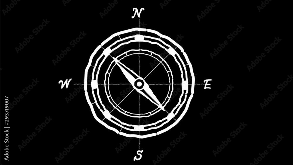 2d Animation motion graphics drawing of a vintage navigation compass ...