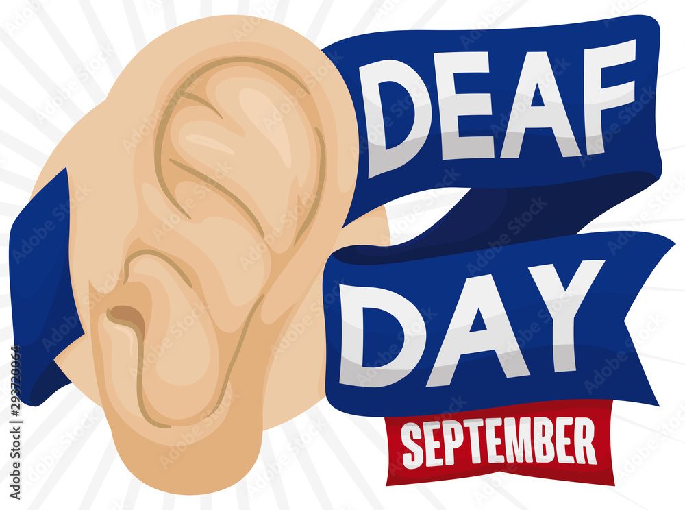Ribbons with Ear Forming Deafness Symbol to Celebrate Deaf Day, Vector ...