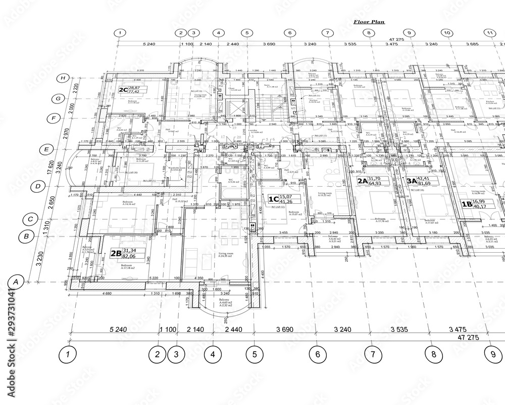 Detailed architectural plan, floor plan, layout, perspective view Stock ...