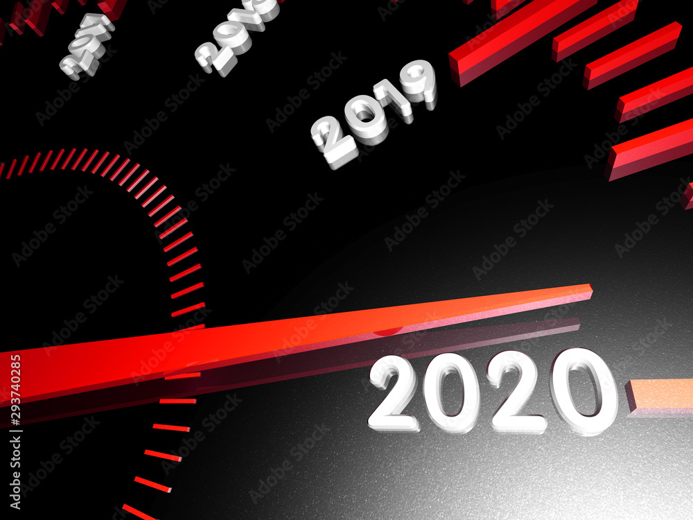 Numbers of the upcoming new year 2020 on the speedometer surface, with ...