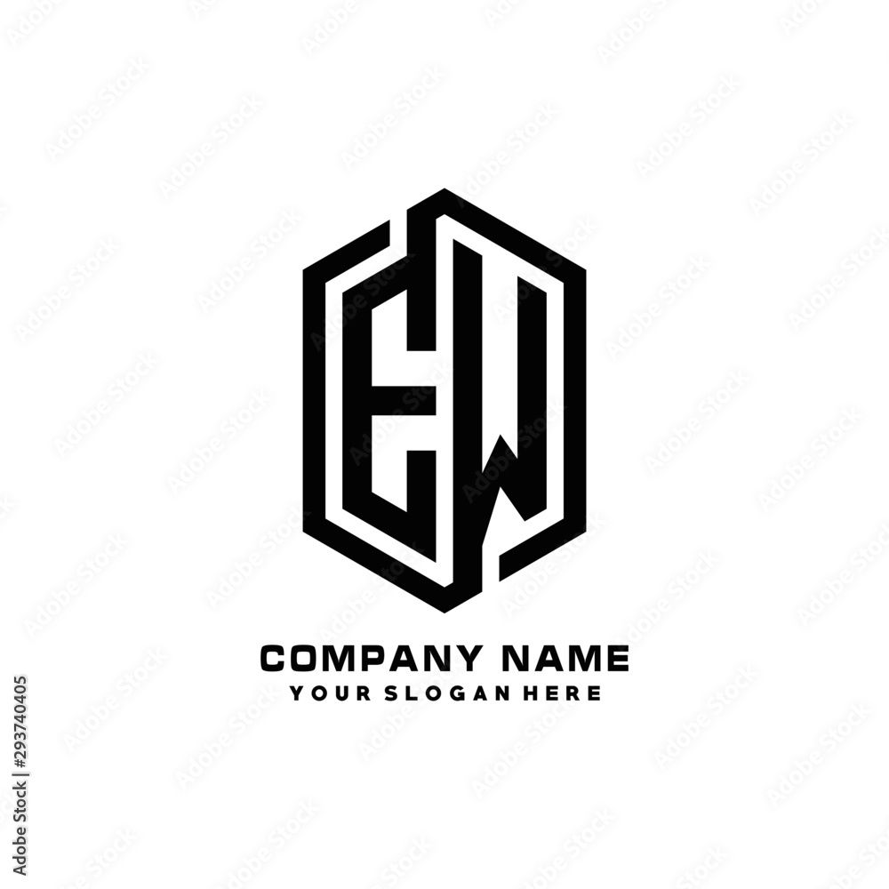 EW initials business abstract logo in the shape of a hexagon,.with a ...