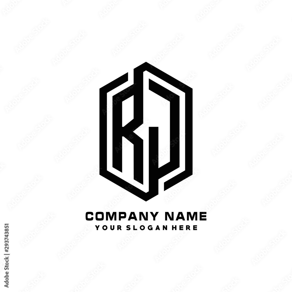 RJ initials business abstract logo in the shape of a hexagon, with a ...