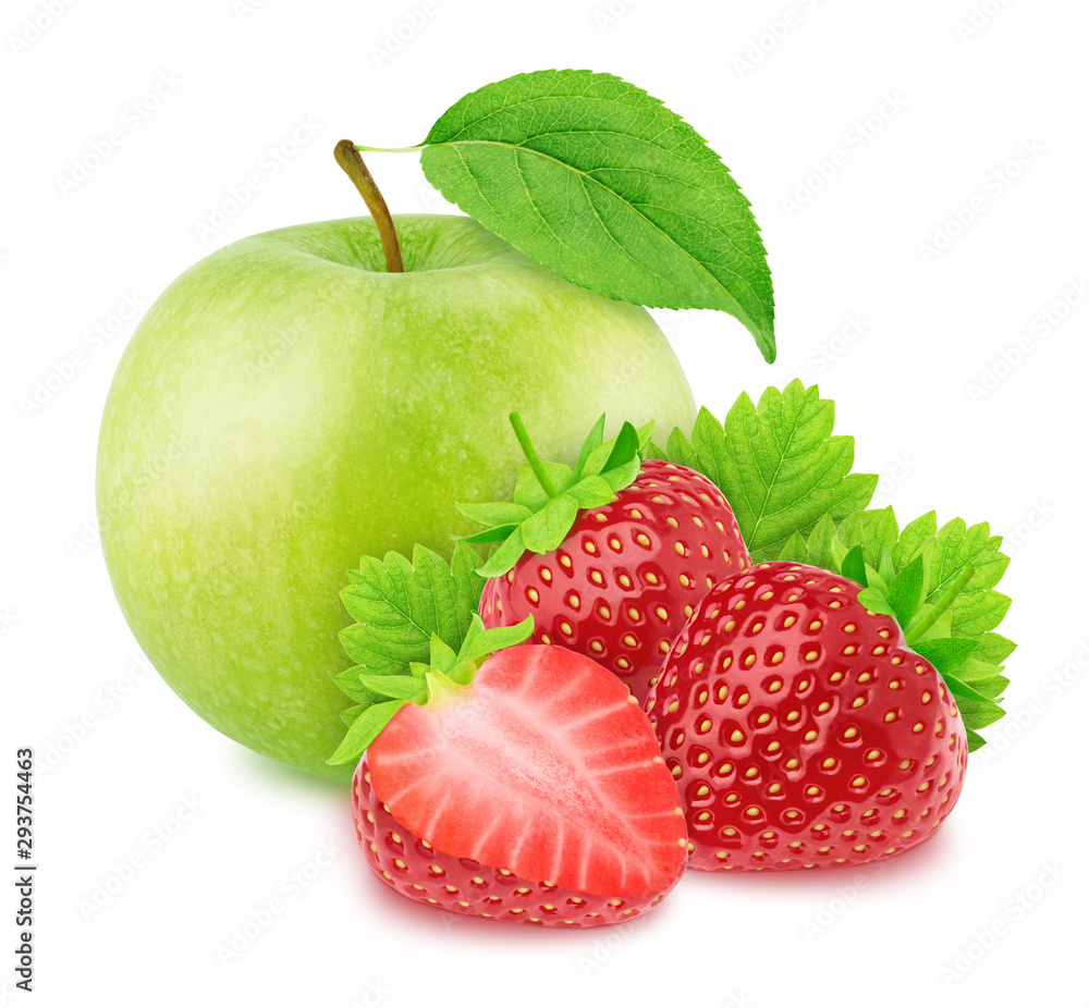 Composite image apple and strawberry isolated on a white background ...
