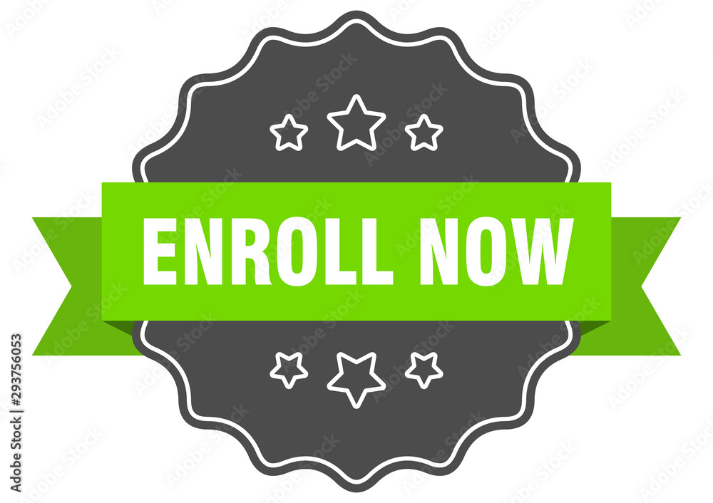enroll now isolated seal. enroll now green label. enroll now Stock ...