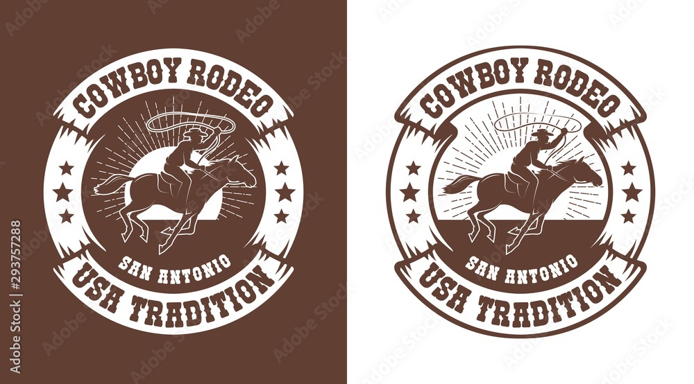 Cowboy horseman with lasso - western rodeo vintage emblem. Cowboy rider ...