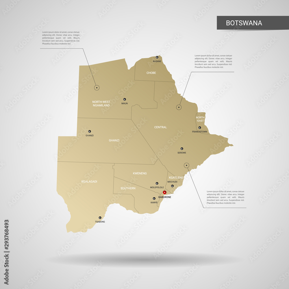 Stylized vector Botswana map. Infographic 3d gold map illustration with ...