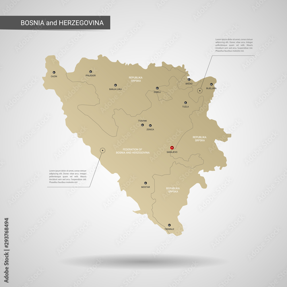 Stylized vector Bosnia and Herzegovina map. Infographic 3d gold map ...