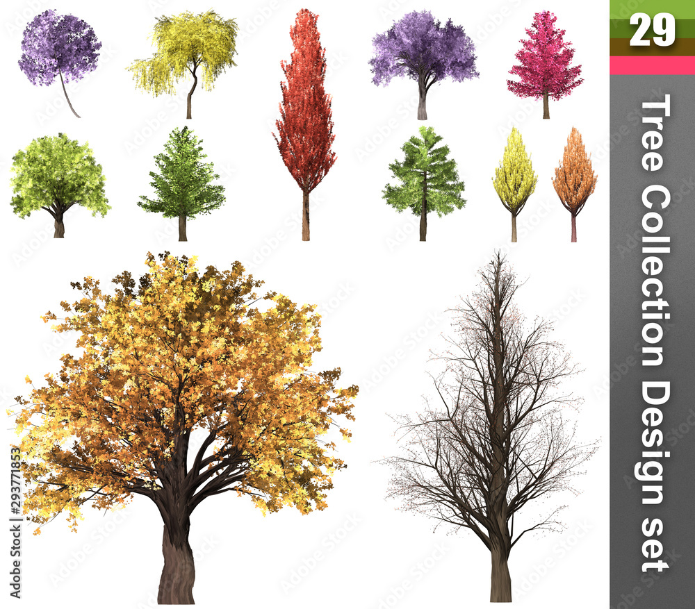 Tree correction design set. 3D Illustration. White background isolate ...