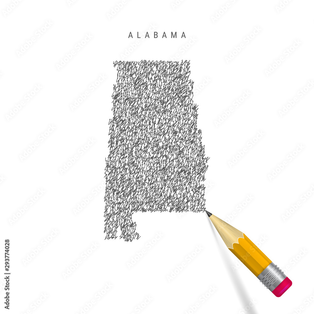 Alabama sketch scribble map isolated on white background. Hand drawn ...
