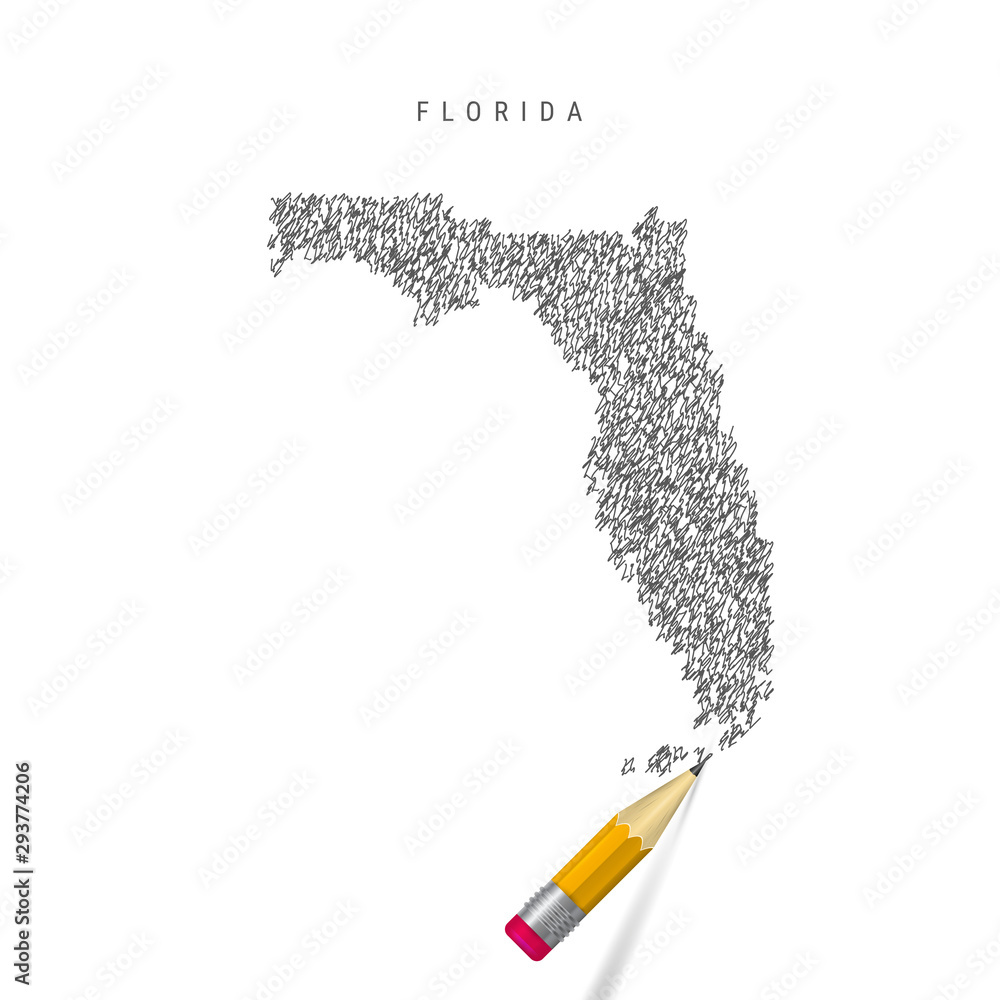 Florida sketch scribble map isolated on white background. Hand drawn ...
