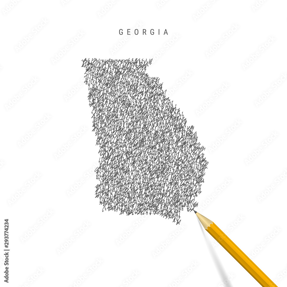 Georgia sketch scribble map isolated on white background. Hand drawn ...