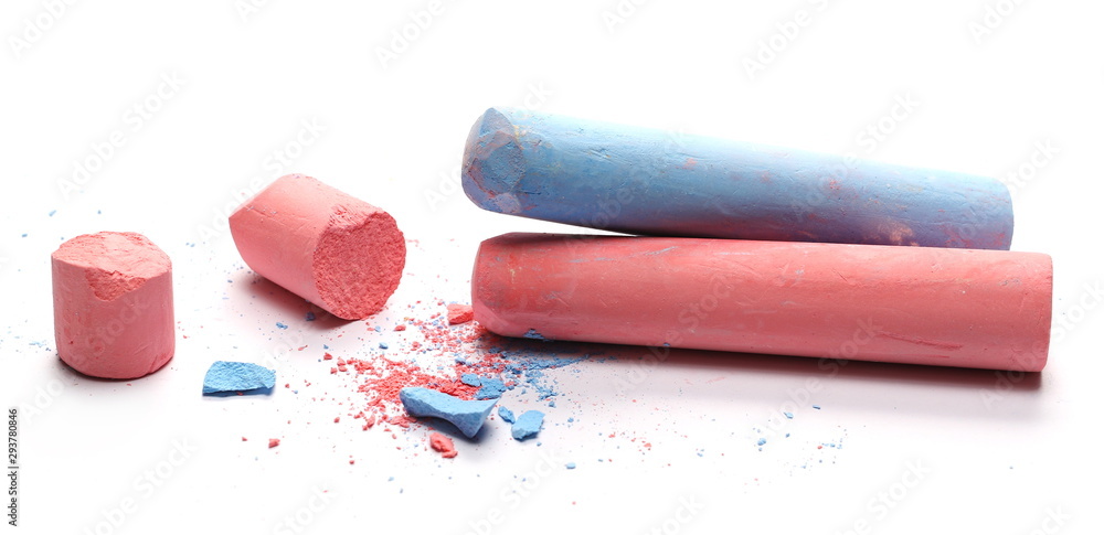 Red and blue chalk isolated on white background Stock Photo | Adobe Stock