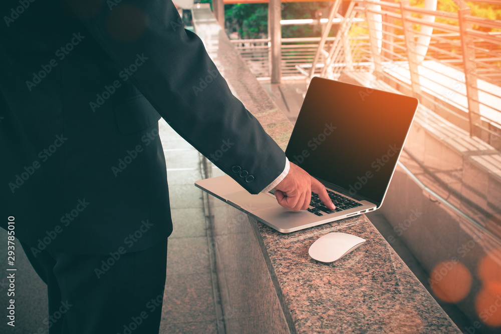 businessman trading with social network technology computer laptop with ...