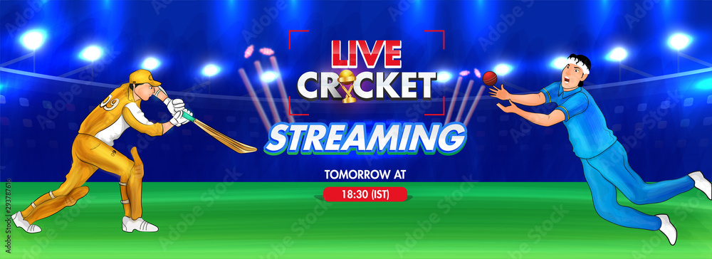 Live Streaming Cricket header or banner design with illustration of ...