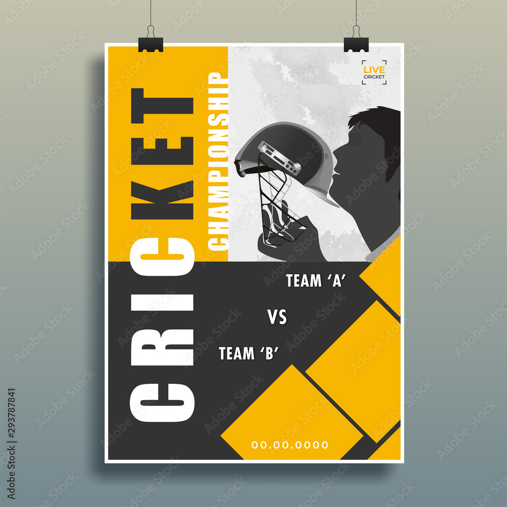 Flat style Cricket Championship template design with match timing and ...