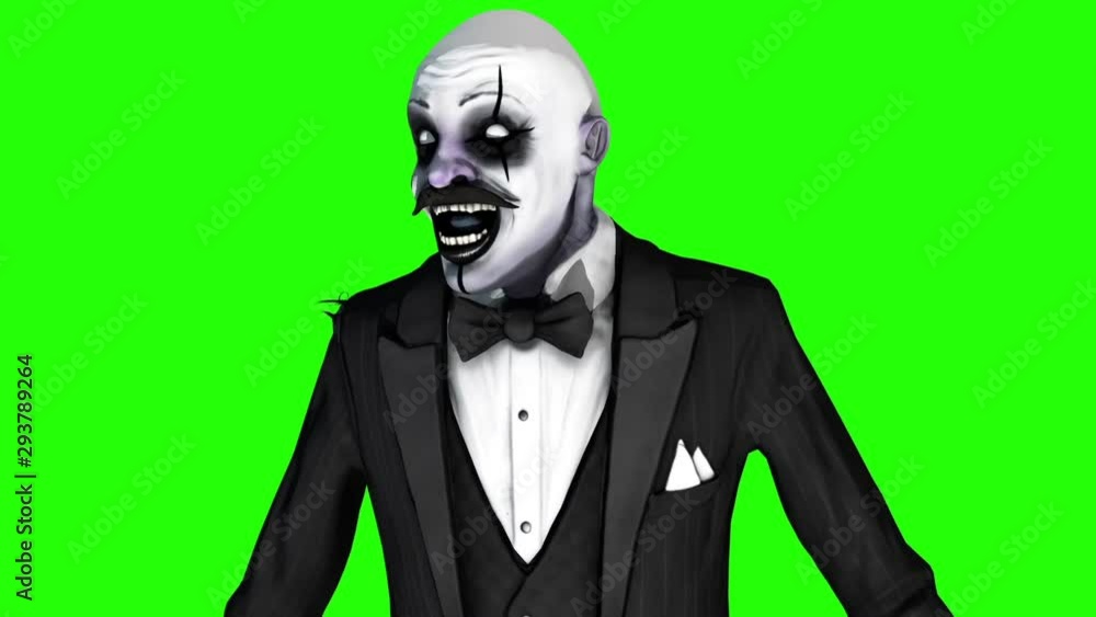 Halloween Clown Look Around Green Screen Horror 3D Rendering Animation ...