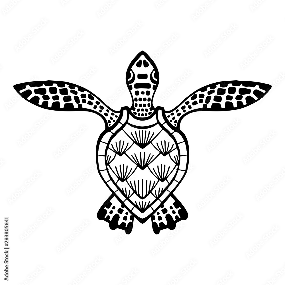 Sea turtle drawing. Line art black vector drawing. Tattoo design ...