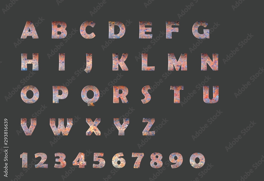 Alphabet letters from rust metal texture . Stock Photo | Adobe Stock