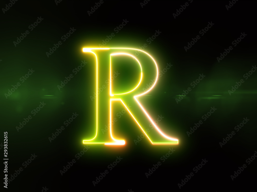 Letter R - green glowing outline alphabet symbol on green lens flare ...