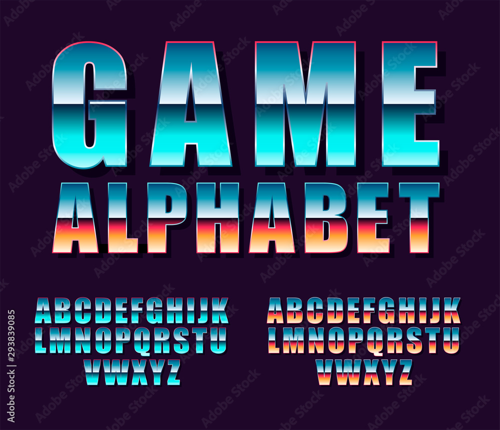 Font in vintage and retro style. Color gradient letters and stroke for ...