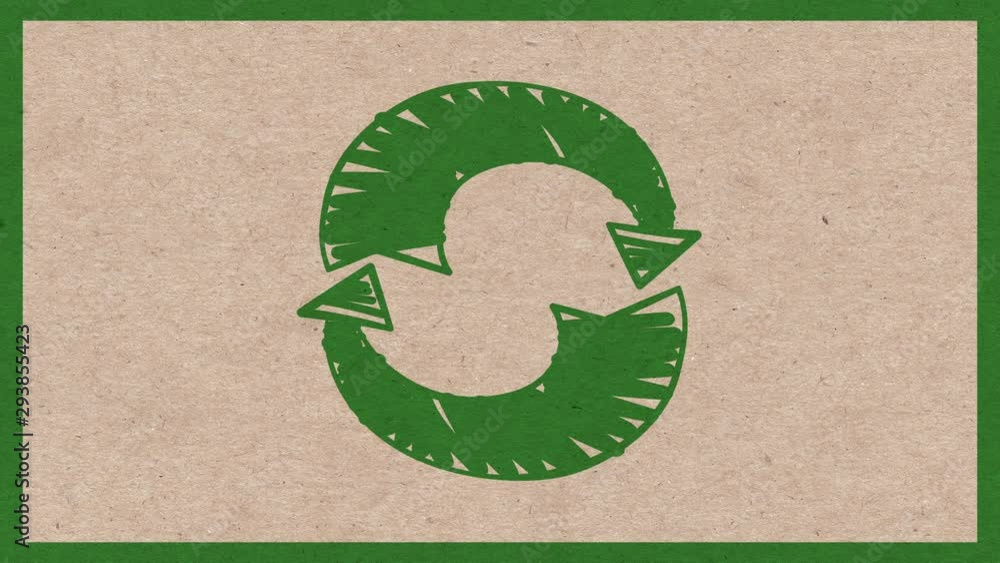 Green eco recycling logo on recycled paper background. Animated minimal ...