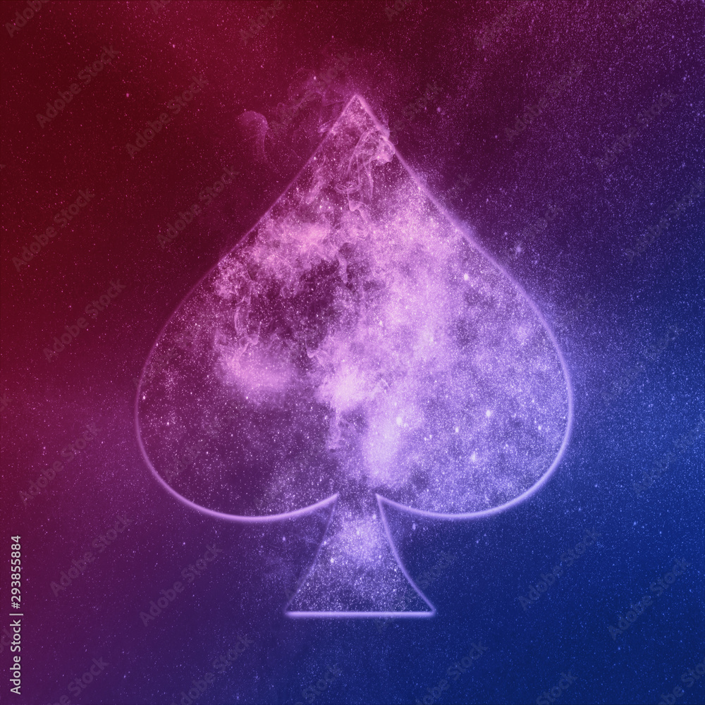 Spade symbol Red Blue. Playing card. Abstract night sky background ...