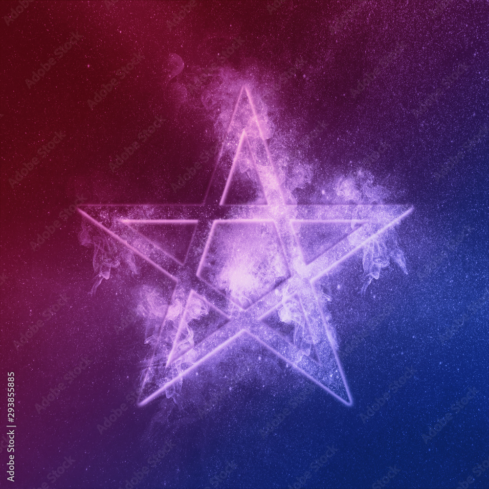 Pentagram symbol Red Blue. Abstract night sky background. Stock ...
