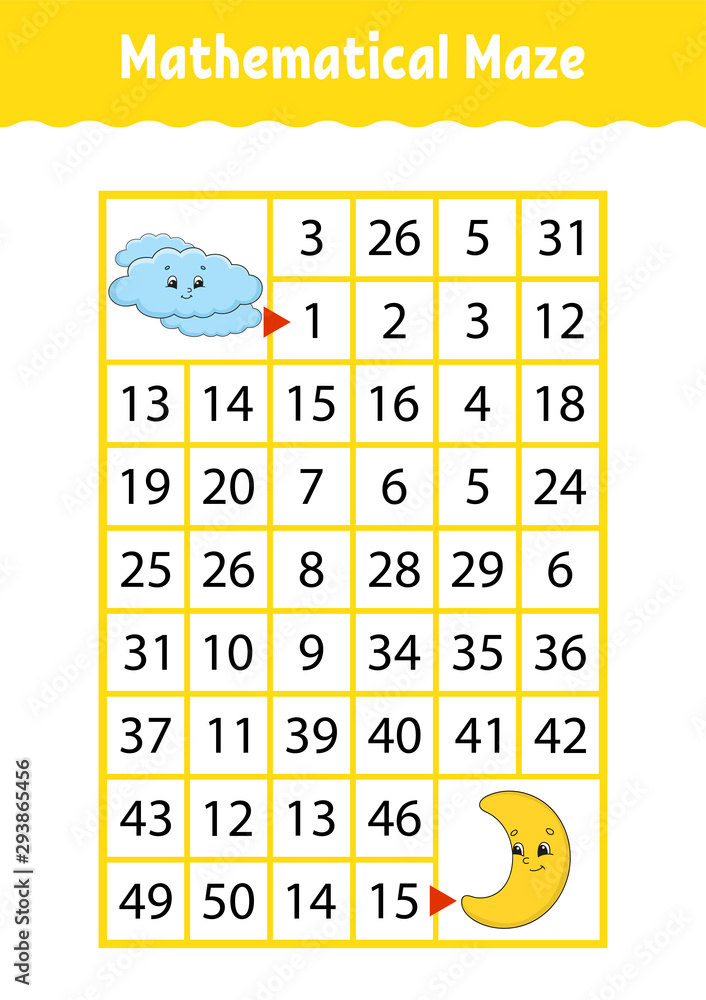 Mathematical maze. Game for kids. Number labyrinth. Education ...