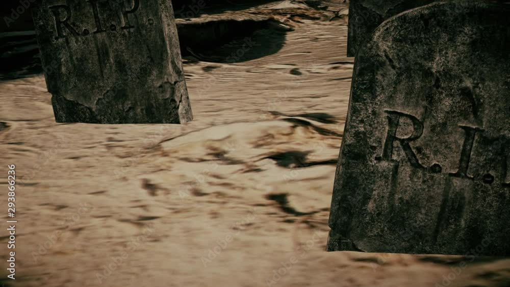 Mystery old graveyard decayed with a group of tombstones. The ancient ...