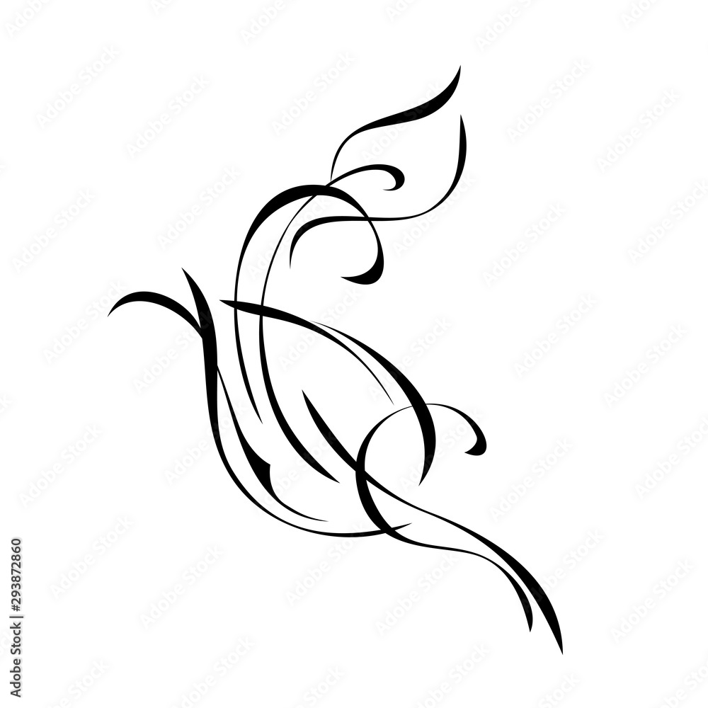 decorative element with stylized leaves and curls in black lines on a ...