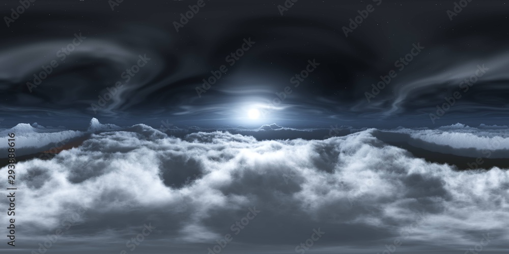 The moon over the clouds.HDRI, environment map , Round panorama ...