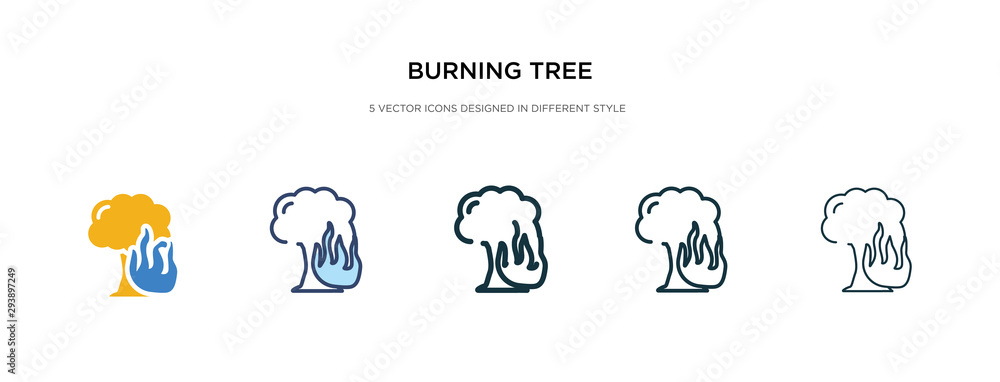 burning tree icon in different style vector illustration. two colored ...