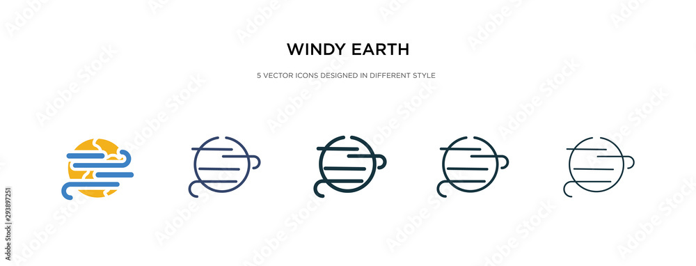 windy earth icon in different style vector illustration. two colored ...