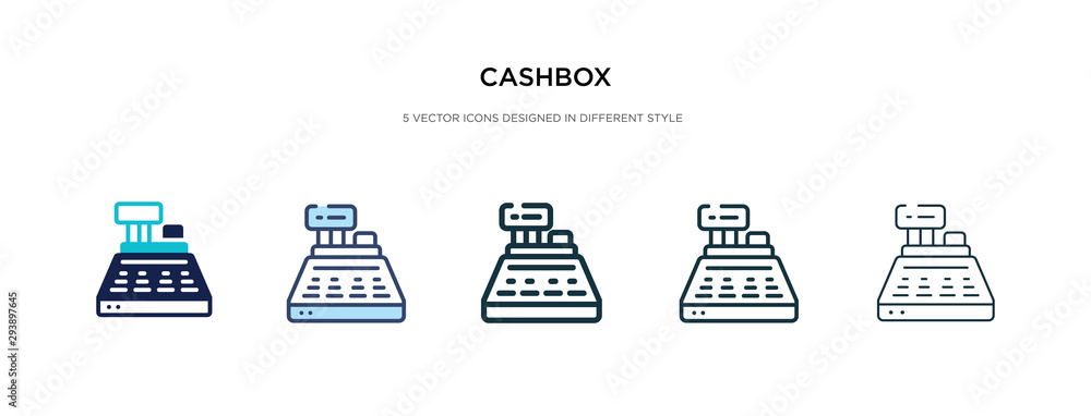 cashbox icon in different style vector illustration. two colored and ...